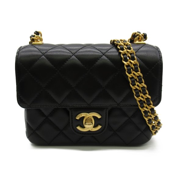 CHANEL | Bags | Chanel Mini Matelasse Chain Shoulder Bag Black Lambskin ...